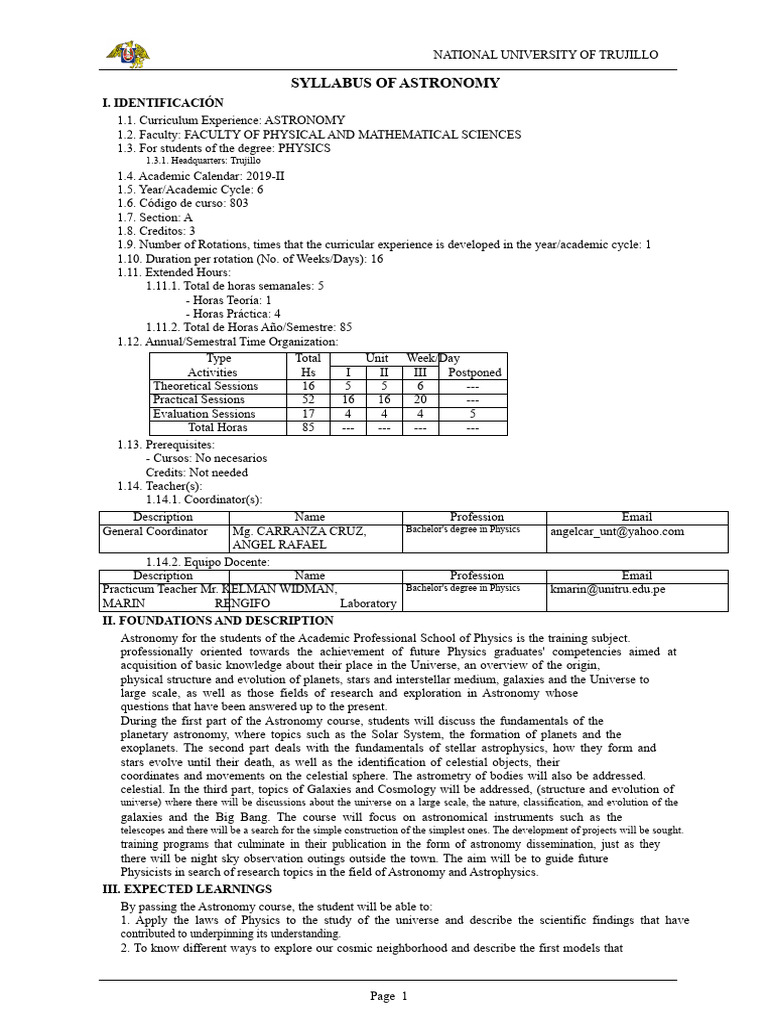 Syllabus Astronomy | PDF | Astronomy | Solar System