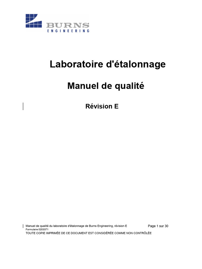 Manuel de qualité laboratoire étalonnage E | PDF | Calibrage | Métrologie