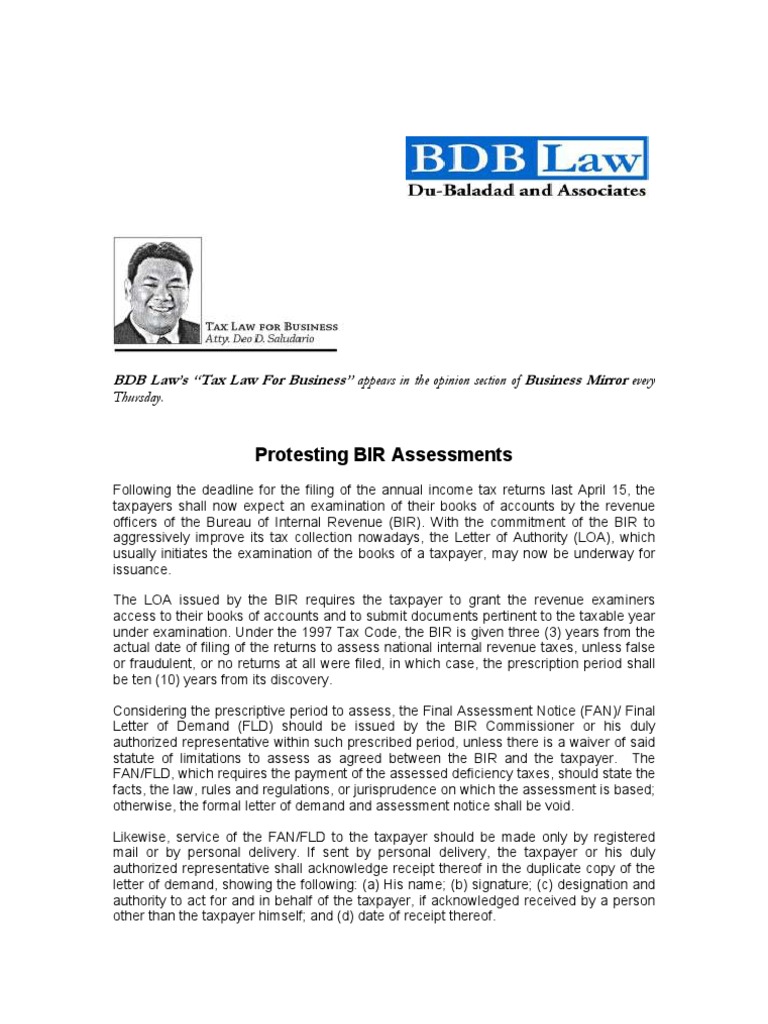 141.protesting BIR Assessments - dds.04.29.2010 | PDF | Due Process ...