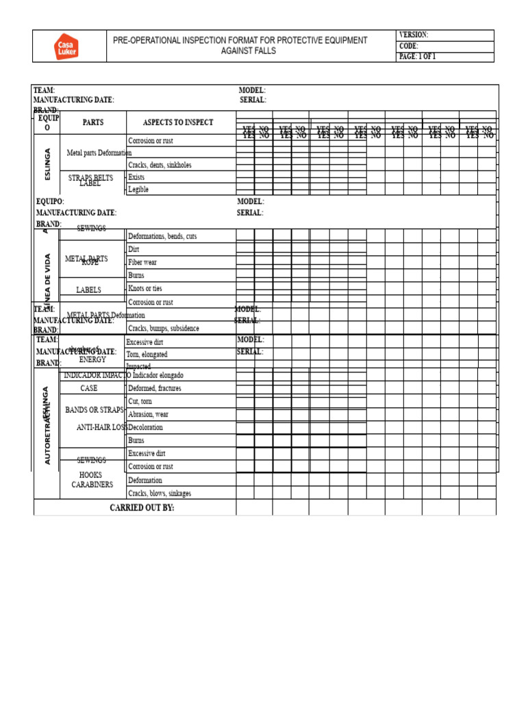 PREOPERATIONAL INSPECTION FORMAT EQ. HEIGHT | PDF | Applied And ...
