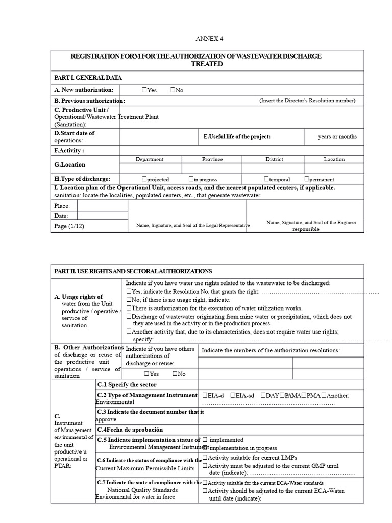 RJ 224-2013-Ana Annex 4 Registration Form For The Authorization of Discharge of Treated ...