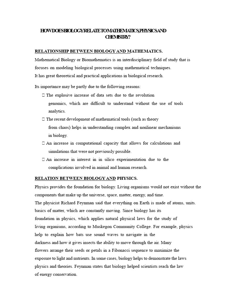 How Biology Relates To Mathematics | PDF | Physics | Chemistry