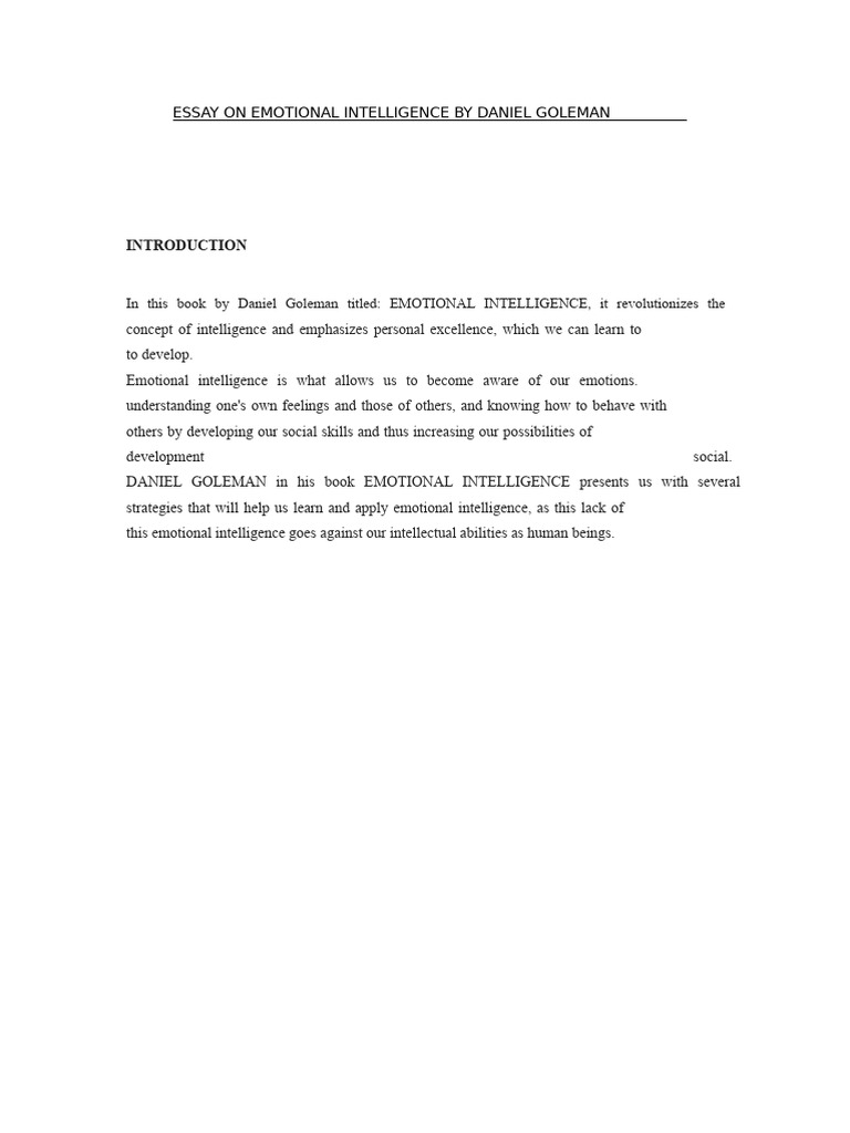 Essay On Emotional Intelligence by Daniel Goleman | PDF | Intelligence ...