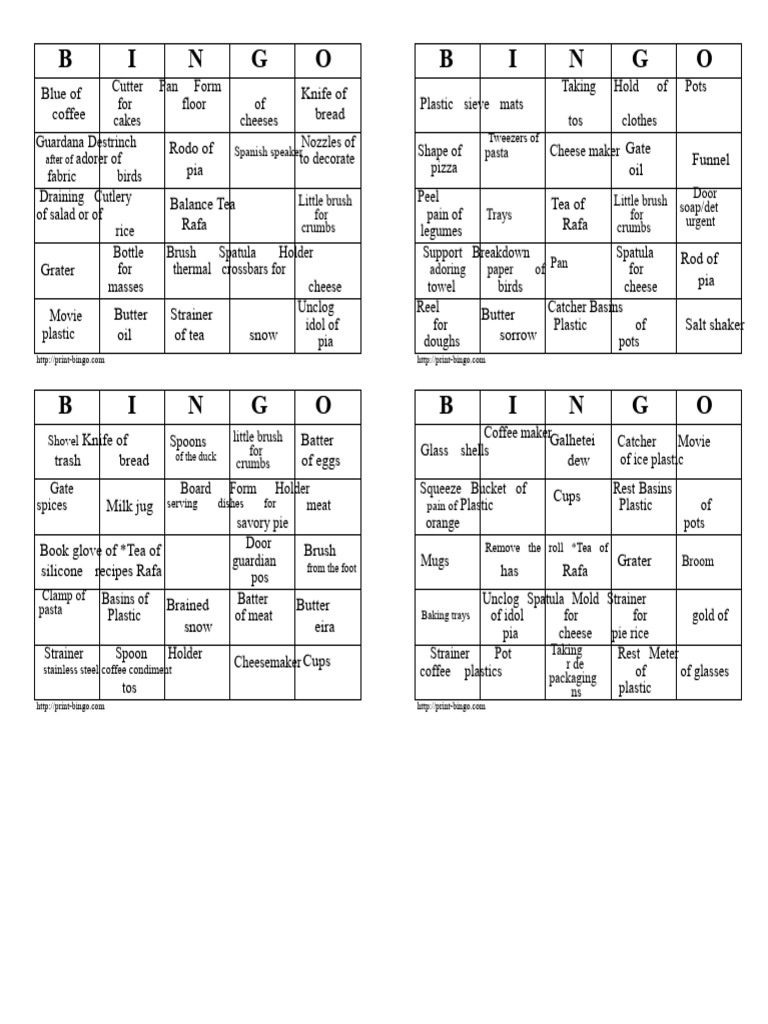 Print Bingo With(1) kitchen shower | PDF | Pasta | Breads