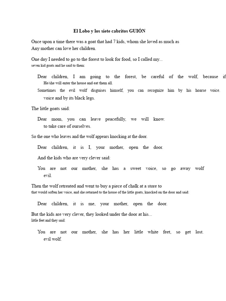 The Wolf and the Seven Little Kids SCRIPT | PDF