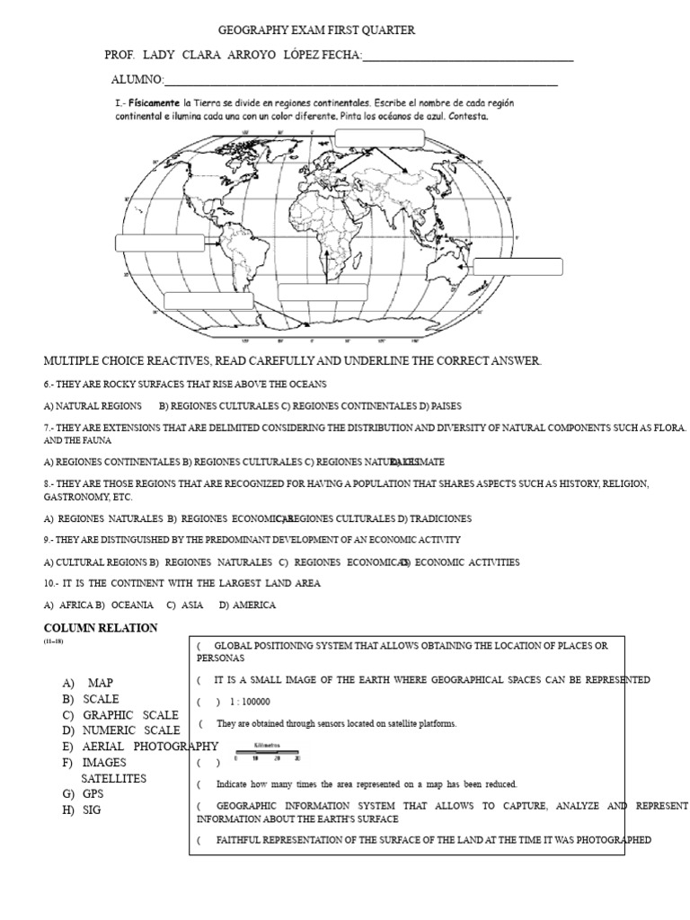 Geography Exam First Trimester | PDF | Geography | Map