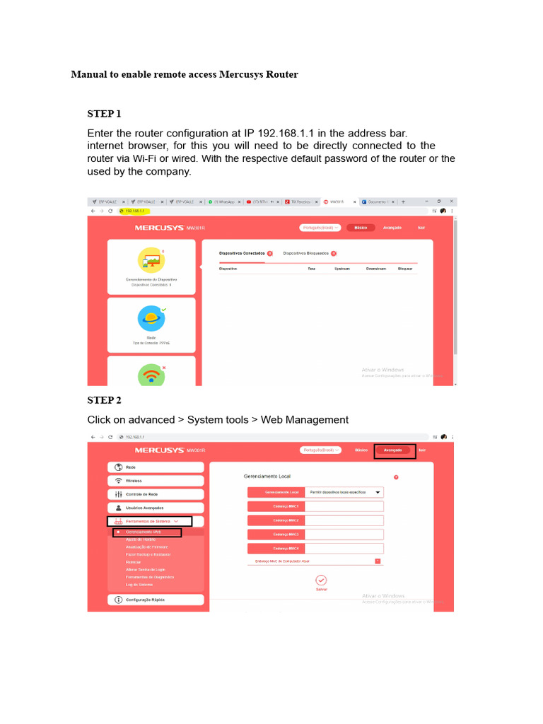 Enabling Remote Access On The Mercusys Router | PDF