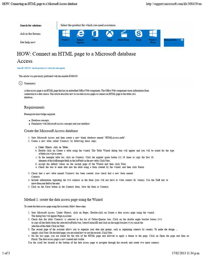 Connect An HTML Page To A Microsoft Access Database | PDF | Hyperlink | Microsoft Access