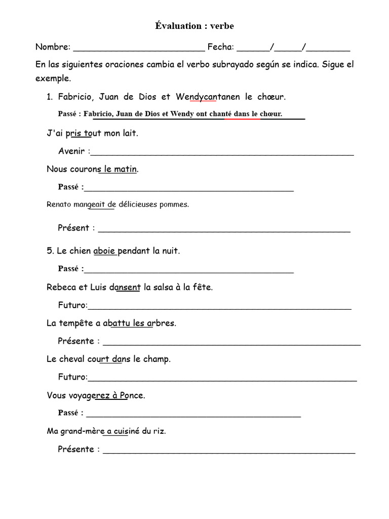 Évaluation des verbes en conjugaison | PDF