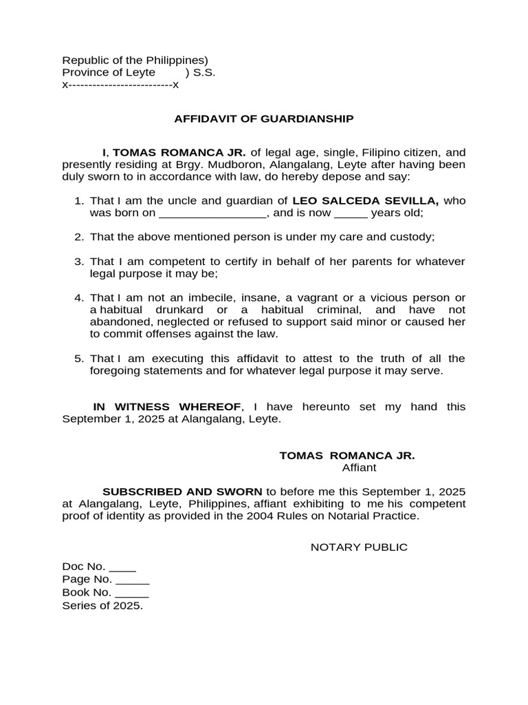 Affidavit of Guardianship | PDF