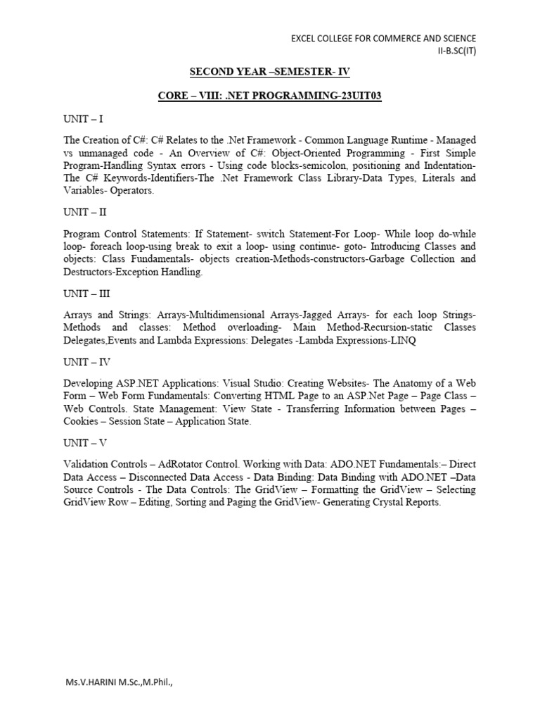 Dot Net Notes Unit I-V (1) | PDF | Object Oriented Programming | C ...