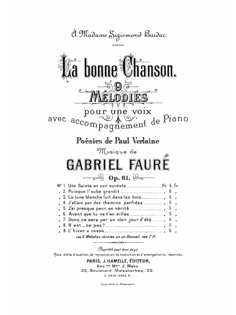 La Bonne Chanson, Op.61 (Fauré, Gabriel) | PDF