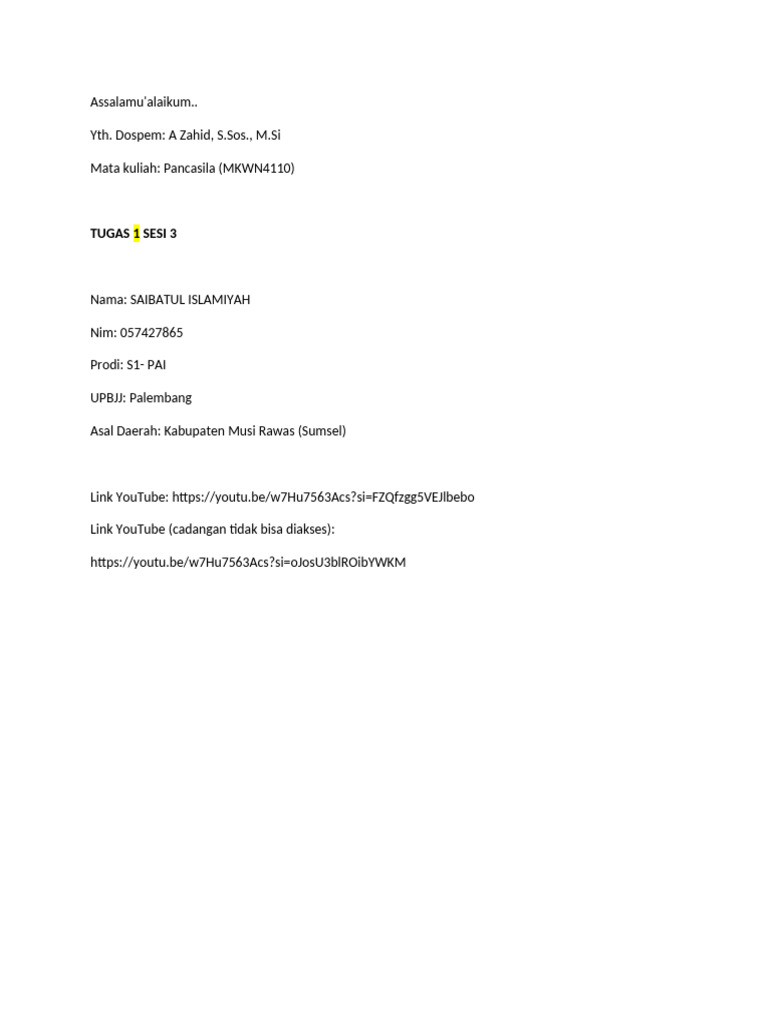 Tugas 1 Sesi 3 Pancasila | PDF