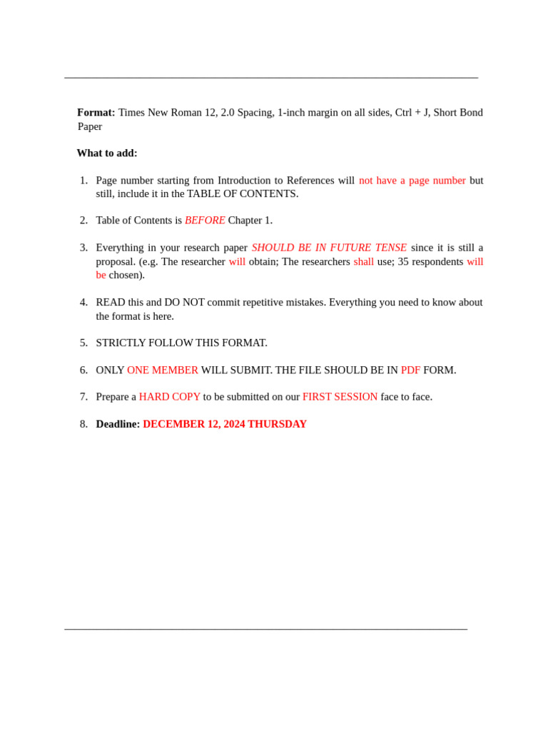 Research Proposal Formatting Guidelines | PDF