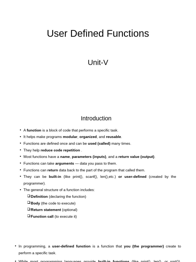 User-Defined Functions in C Programming | PDF | Parameter (Computer ...