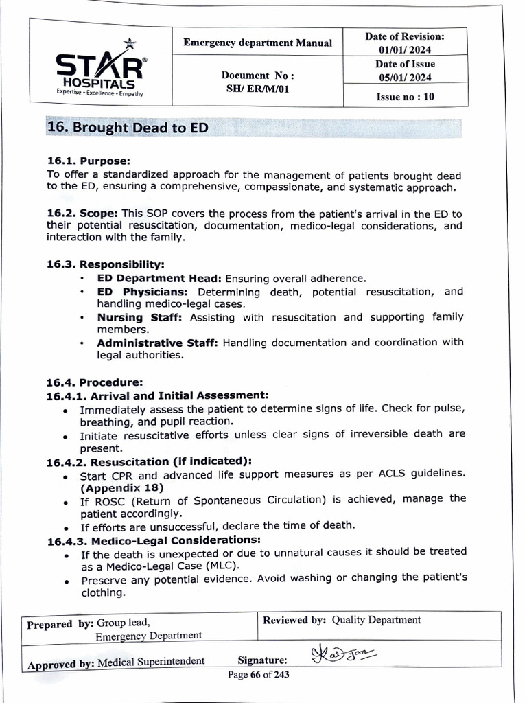 Brought Dead To ED Policy | PDF | Cardiopulmonary Resuscitation | Medicine