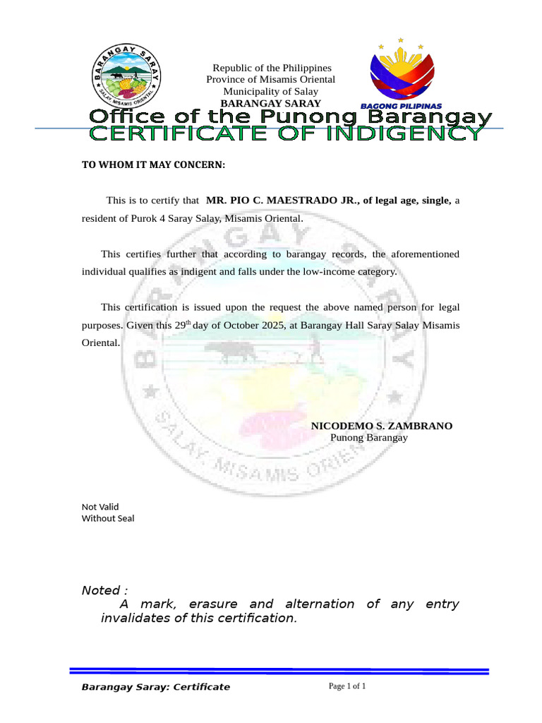 Certificate of Indigency | PDF
