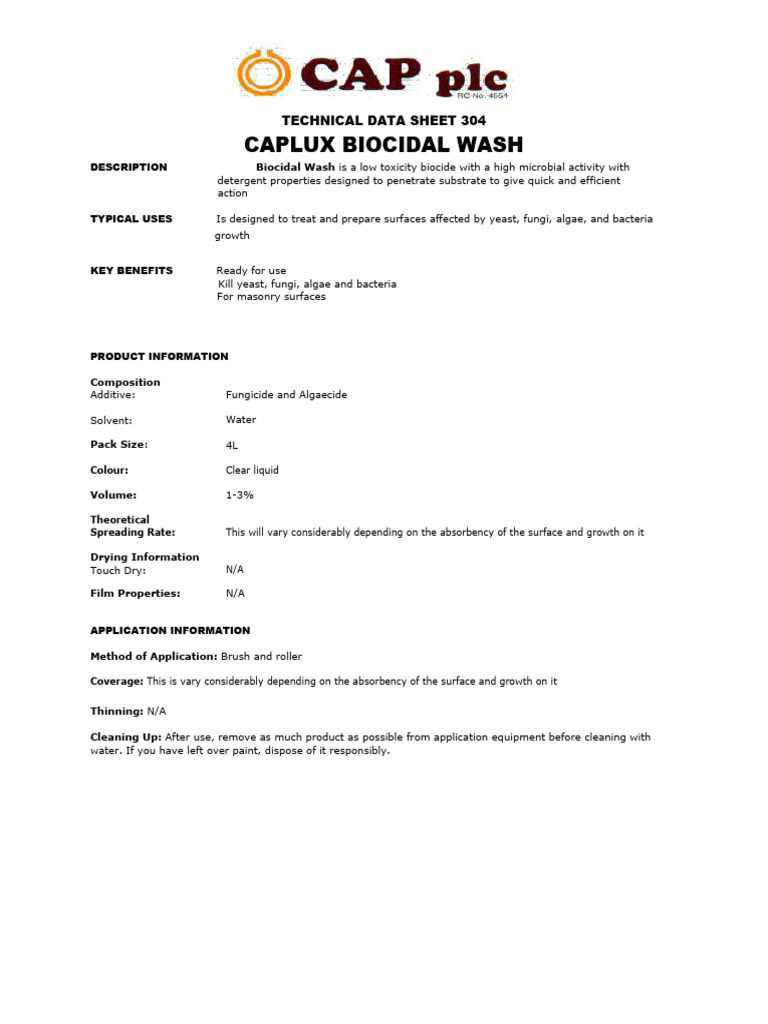 Caplux Biocidal Wash Overview | PDF | Water | Paint