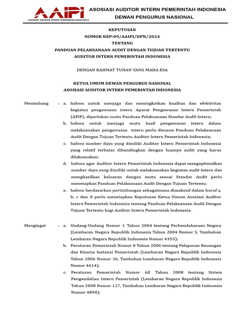 Panduan Audit Tujuan Tertentu APIP | PDF