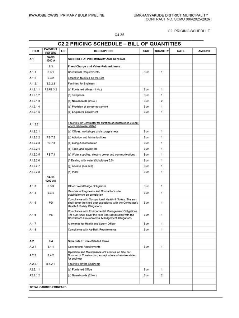 KWAJOBE CWSS Pipeline Pricing Schedule | PDF | Pipe (Fluid Conveyance ...