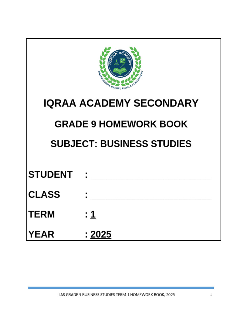 Iqraa Academy - Homework Book 9 | PDF | Income Statement | Accounting