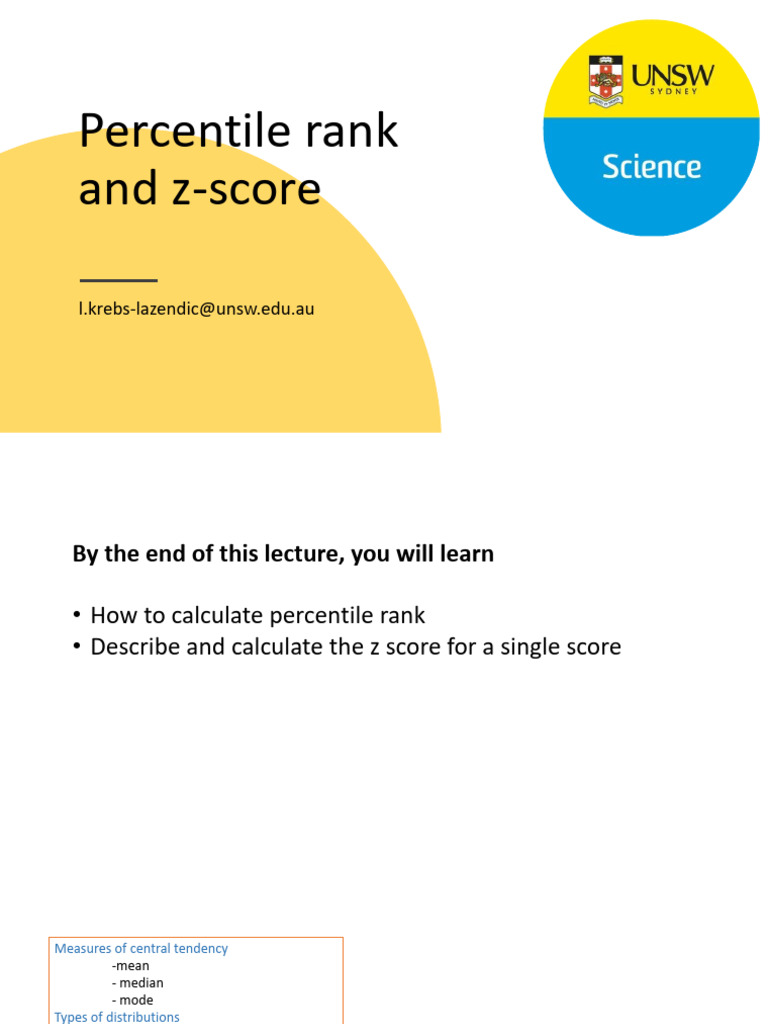 9a. Percentile Rank and Z-Score | PDF | Percentile | Standard Score