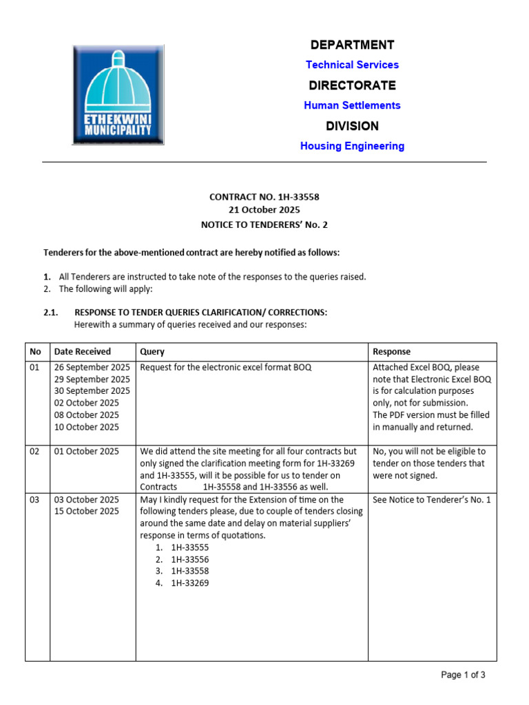 1H-33558 Response To Queries Notice No. 2 | PDF | Addendum
