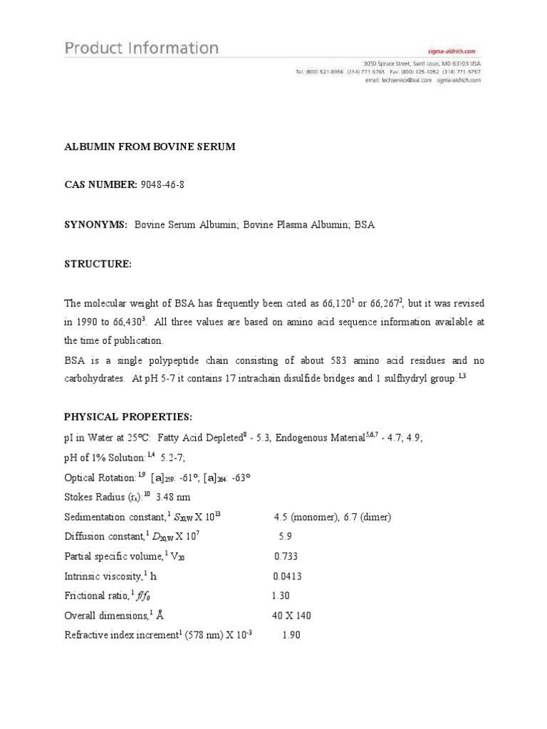 Msds Bsa | PDF | Proteins | Chromatography