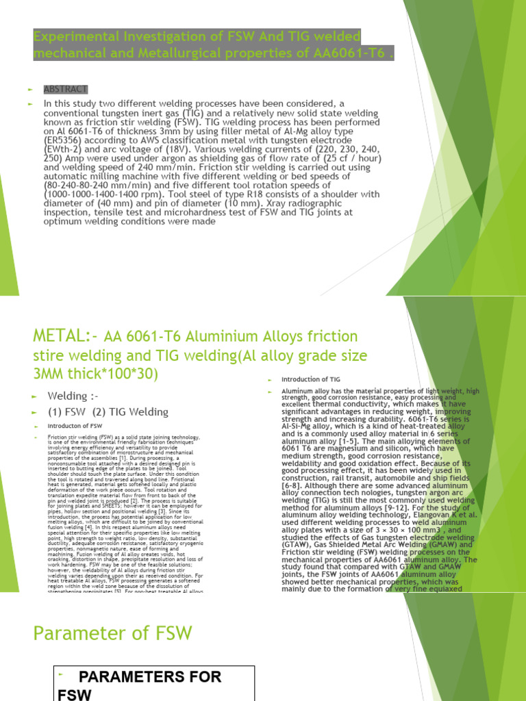 FSW vs TIG Welding of AA6061-T6 | PDF | Construction | Welding