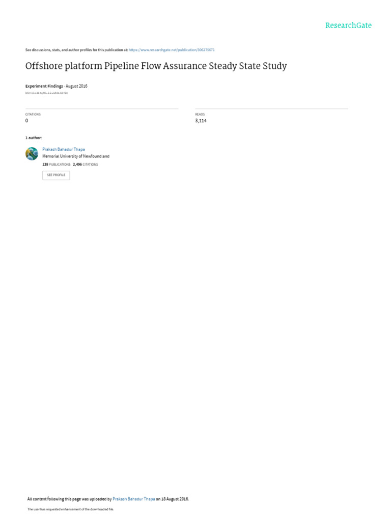 Offshore Platform Pipeline Flow Assurance Steady State Study | PDF ...