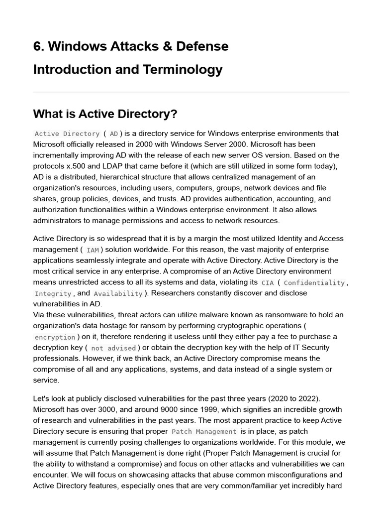 Active Directory Security Threats and Defense | PDF | Active Directory ...