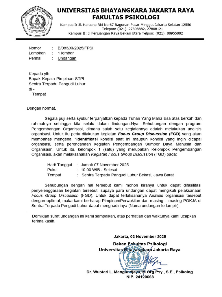 No.083 Undangan Kegiatan Focus Group Discussion (FGD) Di STPL 2 | PDF