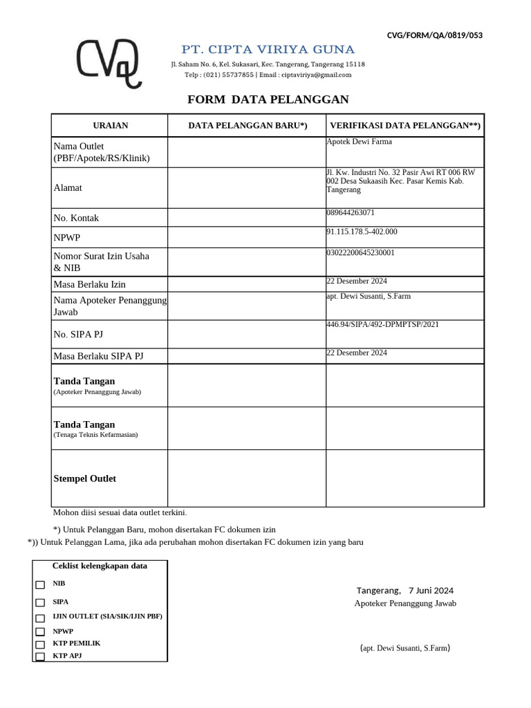 Form Speciment Pelanggan | PDF
