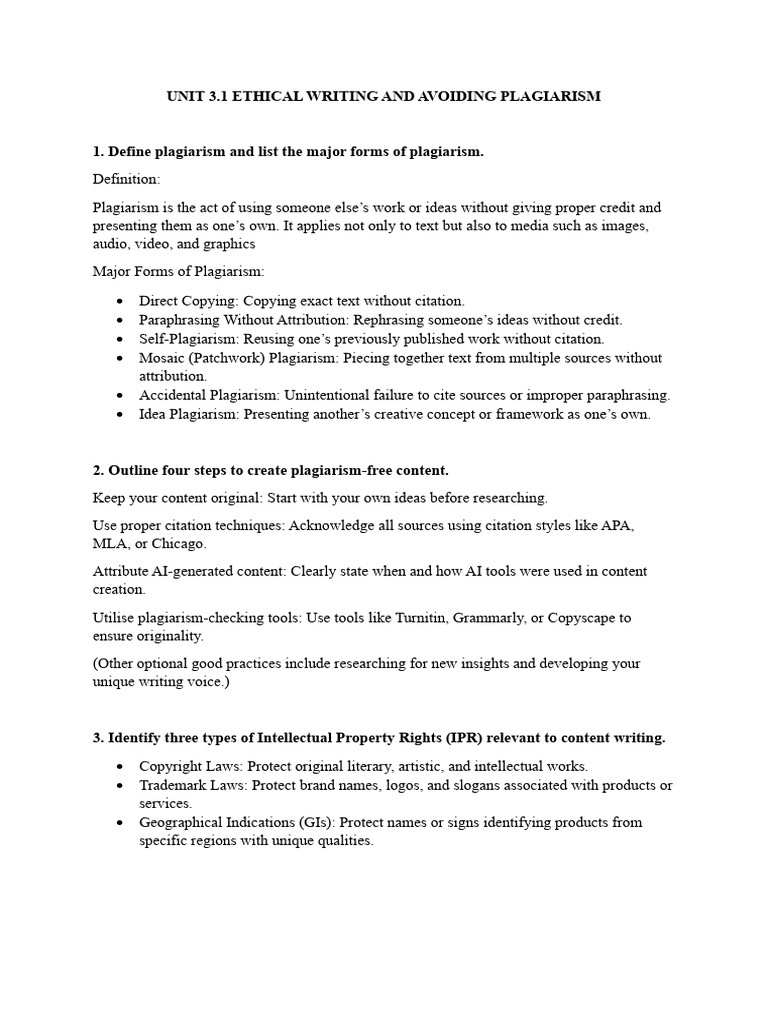 UNIT 3.1 Ethical Writing and Avoiding Plagarism | PDF | Plagiarism
