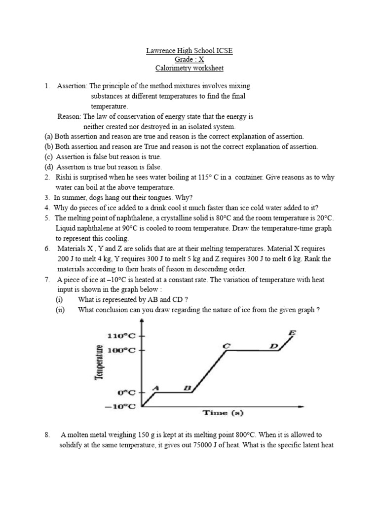 Calorimetry Worksheet 1 | PDF
