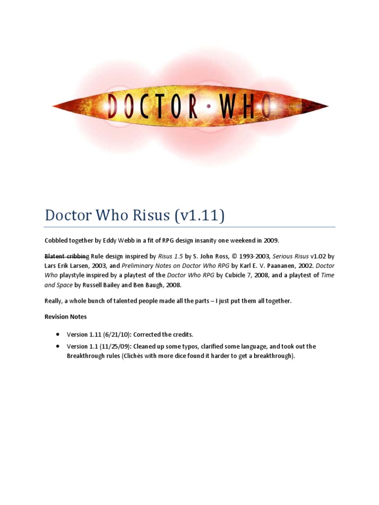 Doctor Who Risus | PDF | Role Playing Games | Infantry