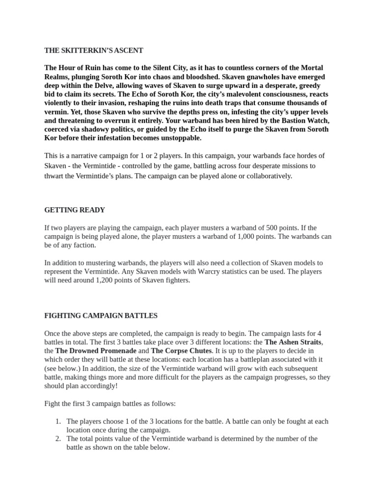 Skaven Campaign: The Vermintide Battle | PDF | Battles | Fighter Aircraft