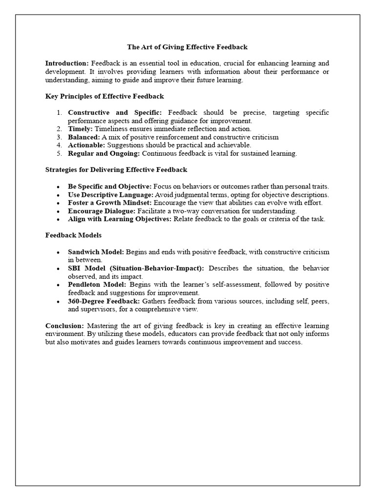 Effective Feedback Strategies for Educators | PDF