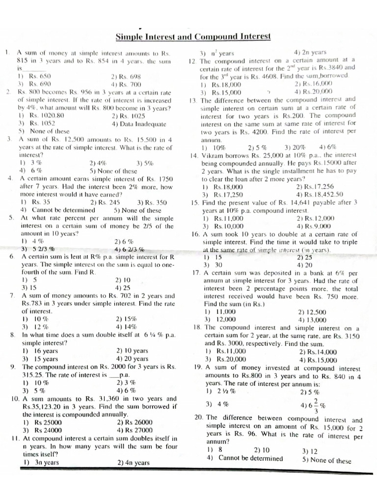Simple Interest and Compound Interest | PDF