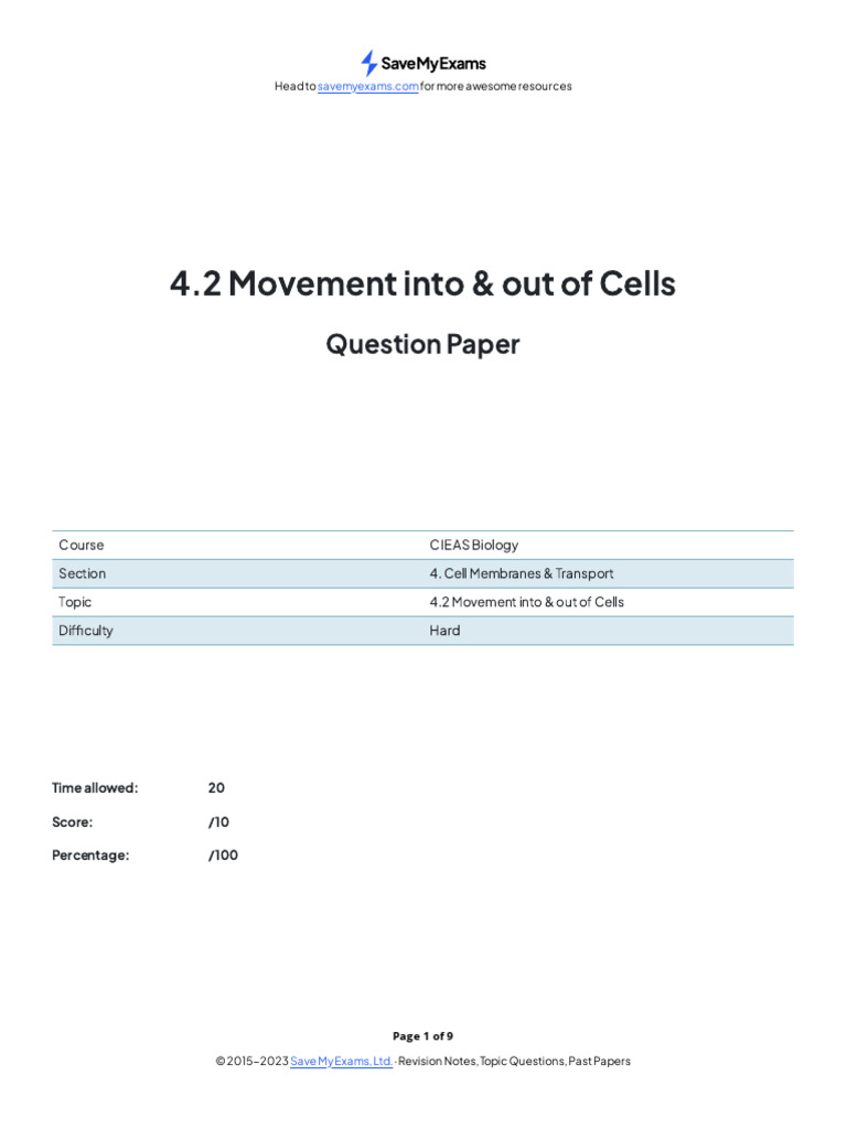 CIE AS Biology: Cell Transport Quiz | PDF | Osmosis | Cell Membrane