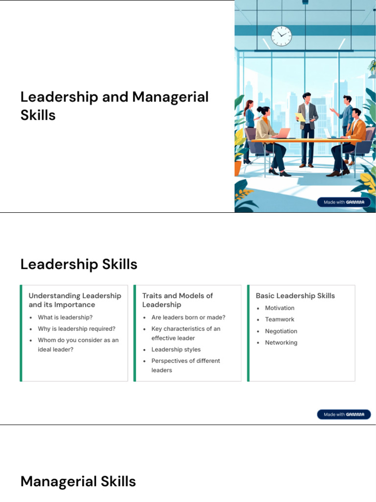 Leadership and Managerial Skills Guide | PDF | Leadership ...