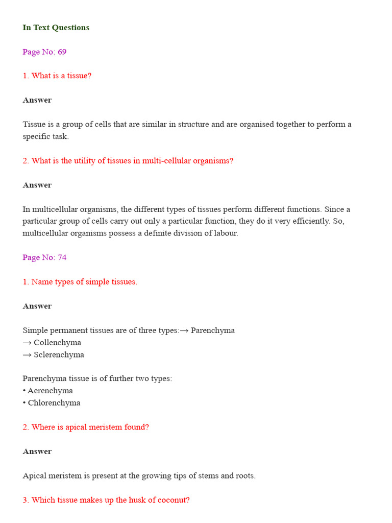 NCERT Solutions For Class 9 Science Chapter 6 Tissues | PDF | Tissue ...