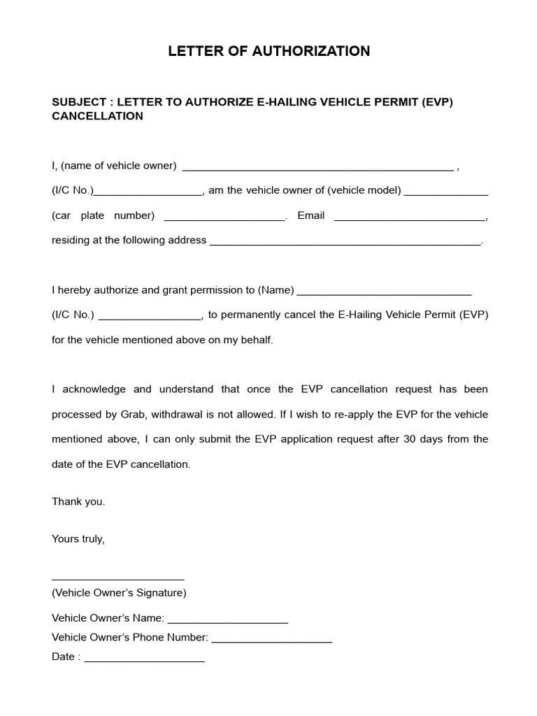 E-Hailing Vehicle Permit Cancellation Letter | PDF