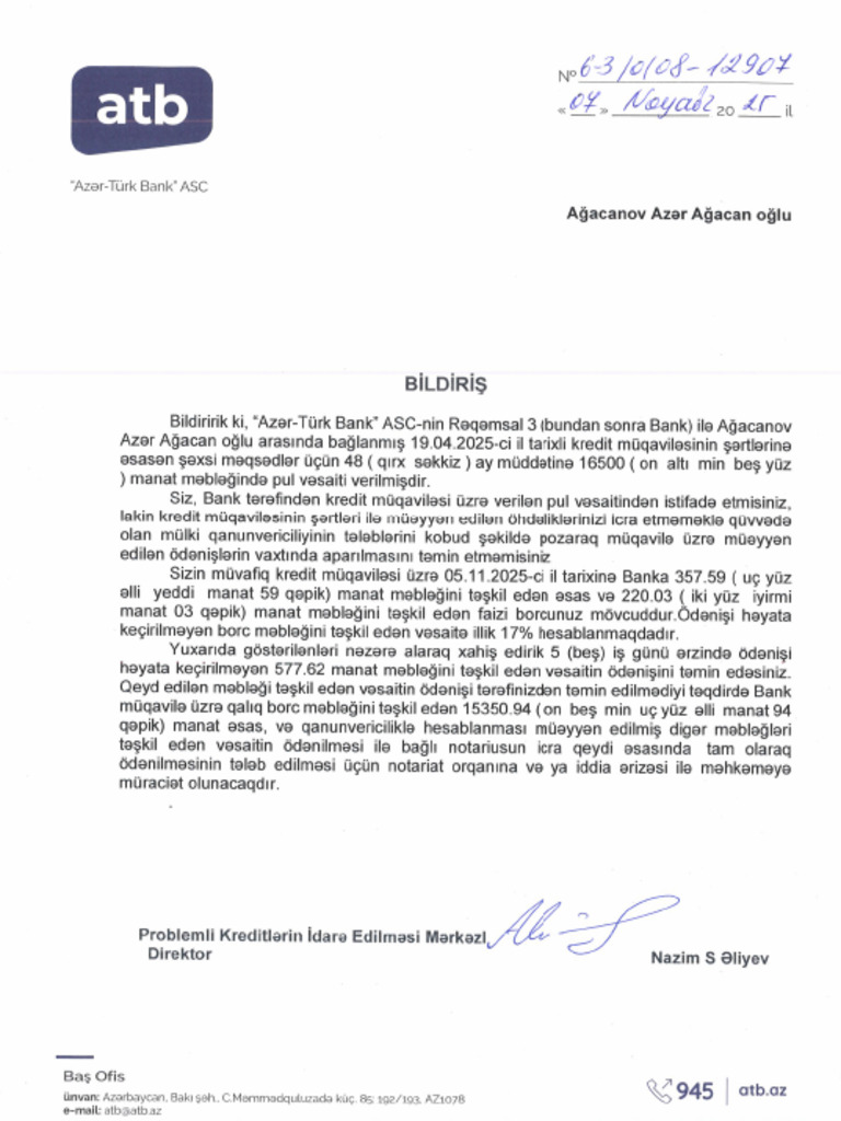 Bildirish ATB Ağacanov Azər | PDF