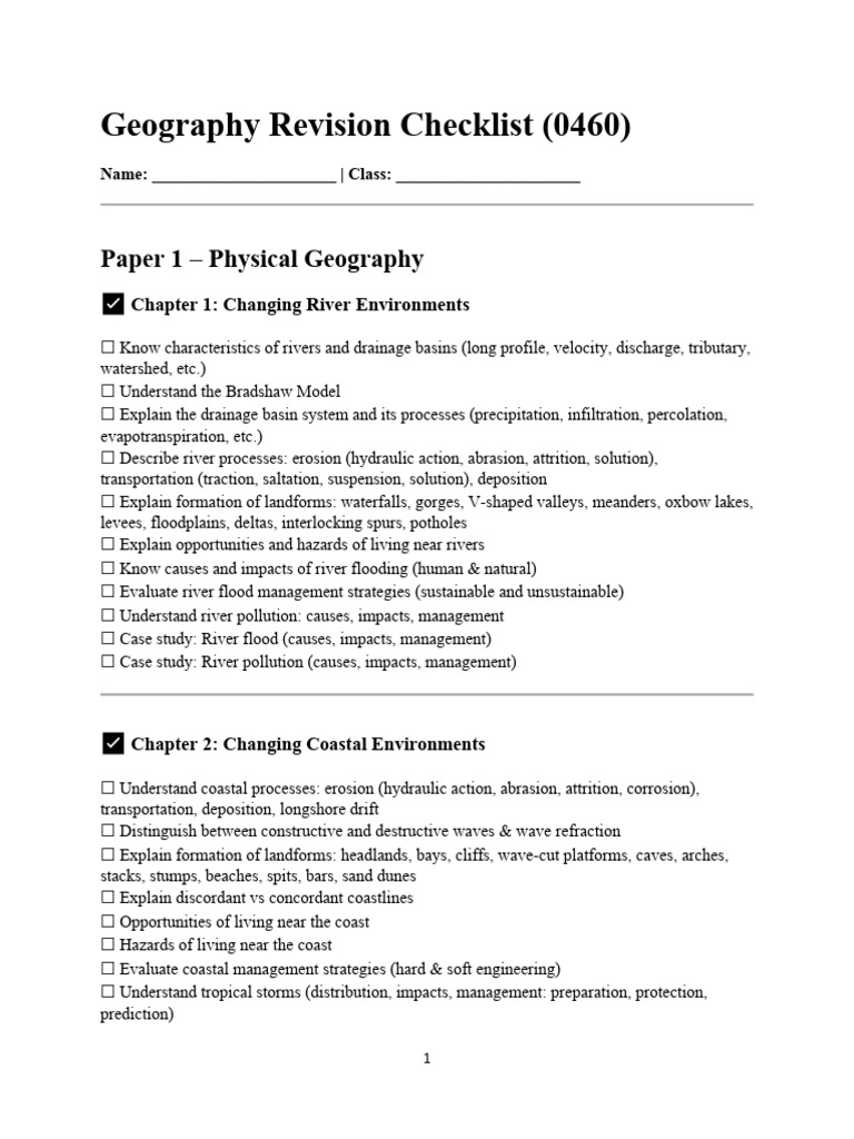 Geography Revision Checklist 0460 | PDF | Volcano | Human Migration