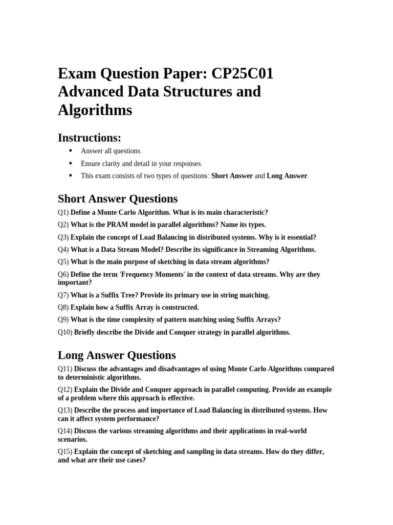 Quiz Worksheet Generator-Exam Paper For CP25C01 - Advanced Data ...