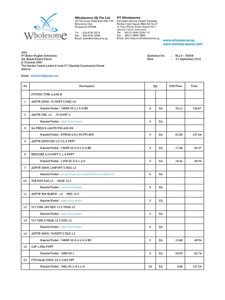 HL15-38368 - Baker Huges - Fitting A and B | PDF | Fee | Plumbing