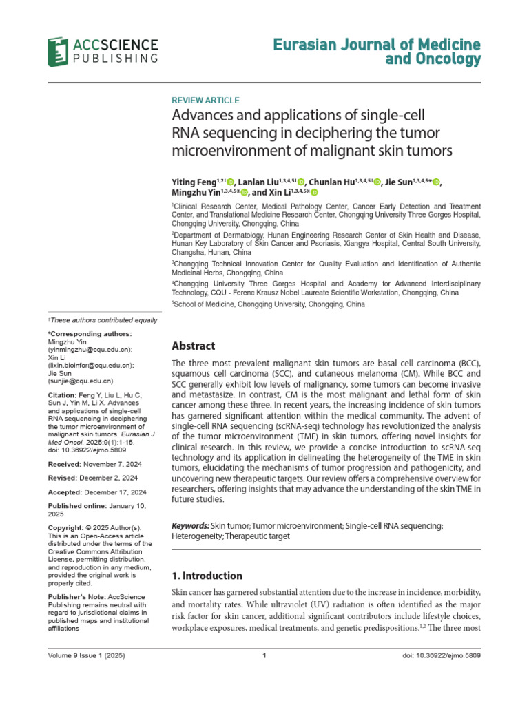 Advances and Applications of Single-Cell RNA Sequencing in Deciphering ...