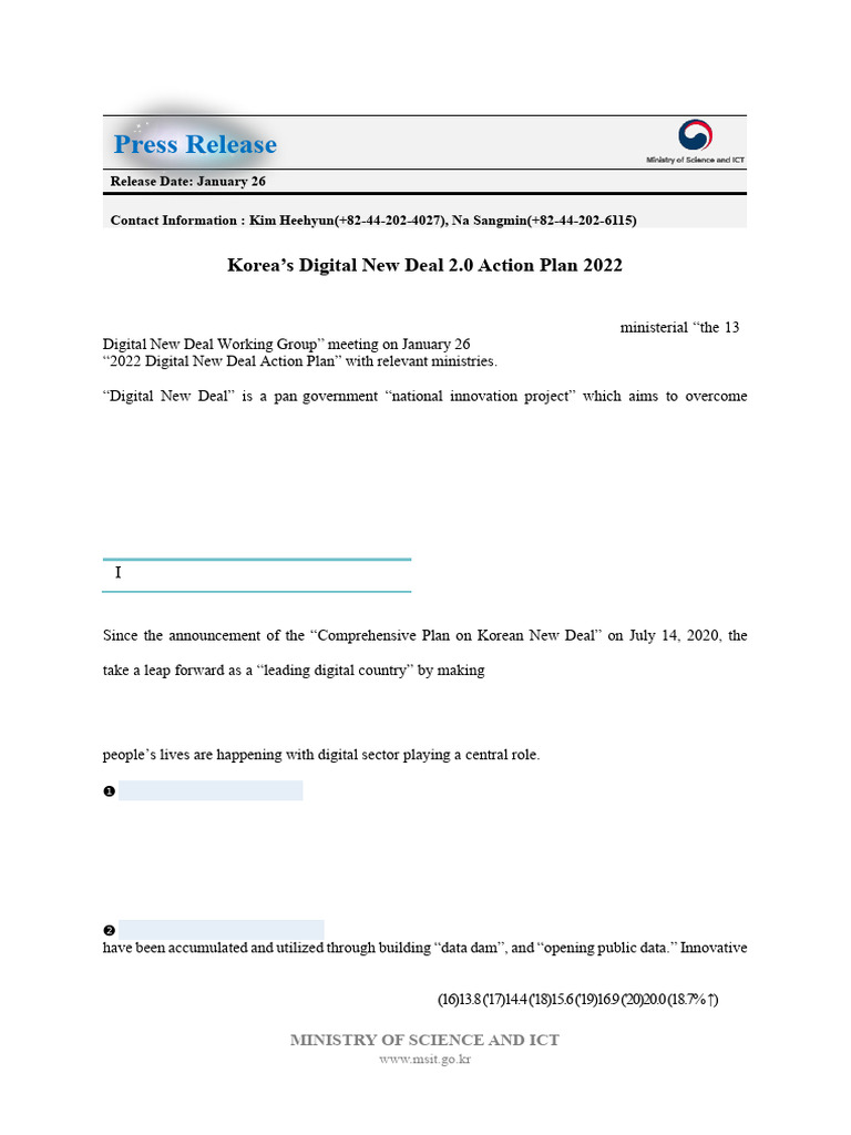 Korea's Digital New Deal 2.0 Action Plan 2022 | PDF | Cloud Computing ...