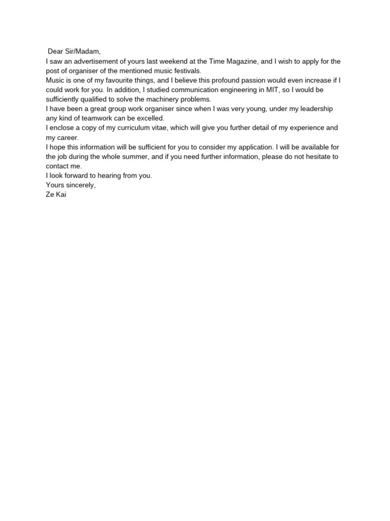 Dear Sir Madam | PDF